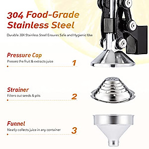 CO-Z Hand Press Juicer Machine, Manual Citrus Juicer for Lemon, Lime, Orange Juice - Professional Squeezer and Crusher, Easy to Clean, Black