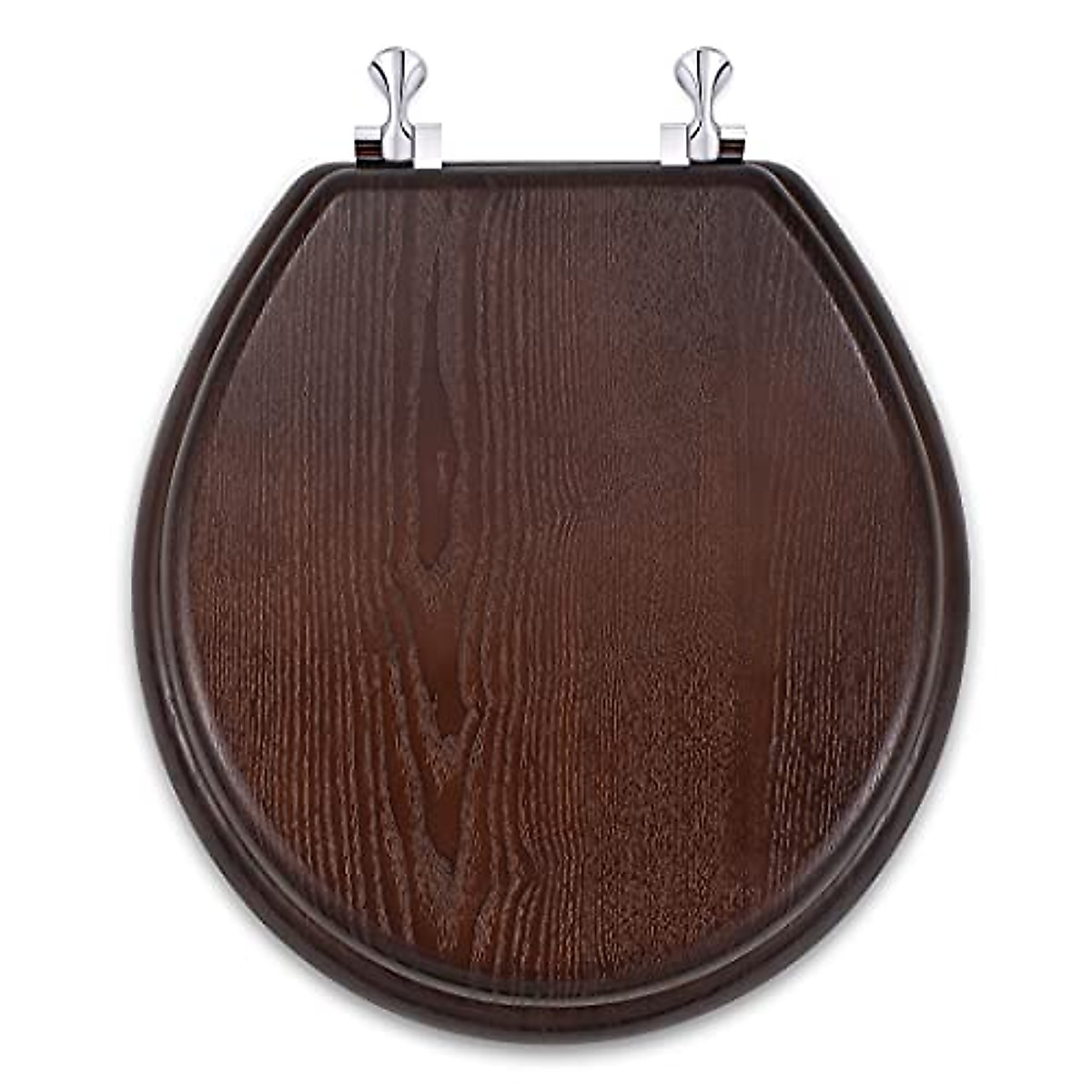 Round Wood Toilet Seat, American Standard Wooden Toilet Seat Round with Metal Hinges and 304 Stainless Steel Bolt， Easy to install