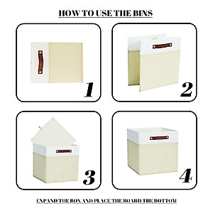 DULLEMELO Storage Cube Bins for Organizing,13 inch Fabric Storage Cubes with Dual Handles, Collapsible Large Cube Baskets Organizing for Shelves Closet Storage, Set of 4,White & Beige