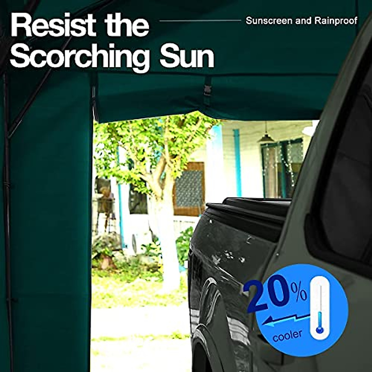 FINFREE 10 x 20 ft Heavy Duty Carport with Removable Sidewalls and Doors，Car Cnopy with 4 sandbags, Garage Shelter for Outdoor Party, Birthday, Garden, Boat, Green