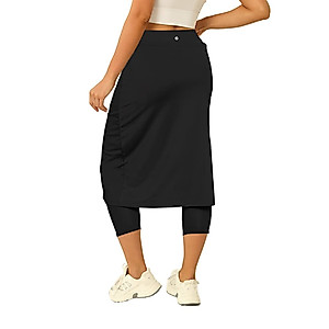 Aurgelmir Womens Tennis Skirt with Capris Leggings Golf Knee Length Skorts Athletic Long Skirts for Women with Pockets Black