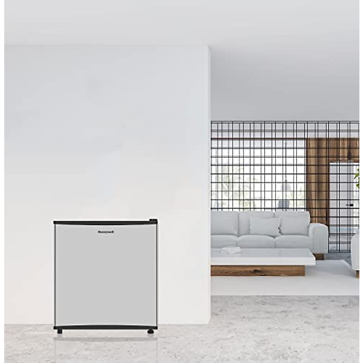 Honeywell Compact Refrigerator 1.6 Cu Ft Mini Fridge with Freezer, Single Door, Low noise, for Bedroom, Office, Dorm with Adjustable Temperature Settings, Stainless Steel