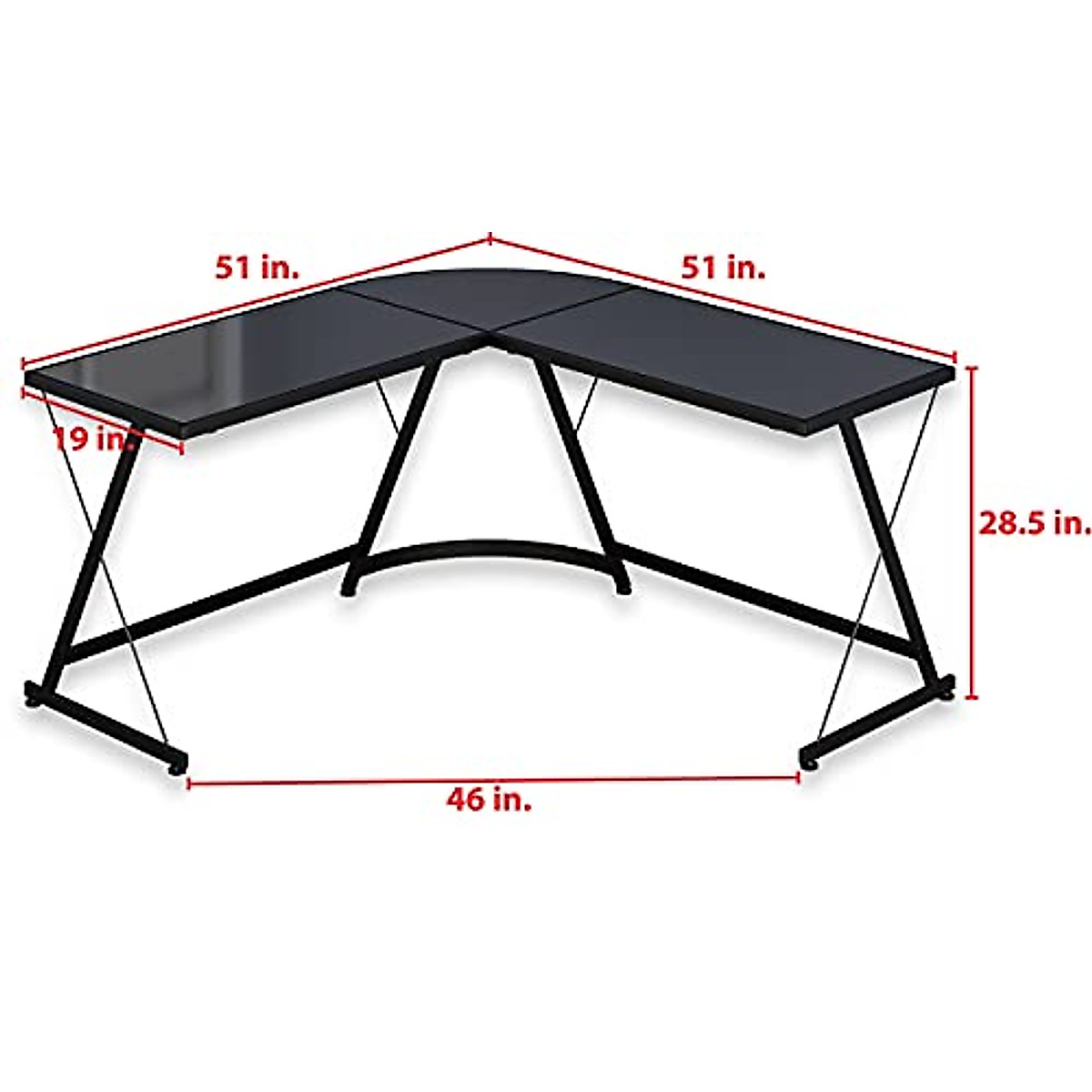 SHW Gaming Desk Computer L-Shape Corner Studio Table, Black, Glass Top