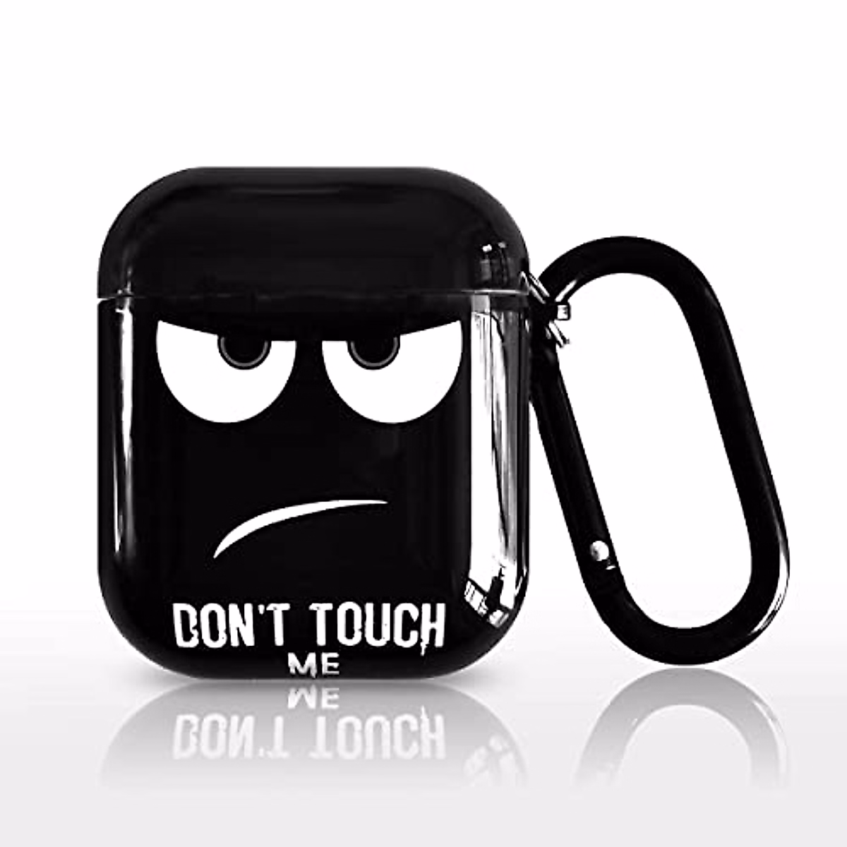 EZICOK Compatible with AirPods Case Don't Touch Me Cool Black Cover with Keychain Big Eyes Cute Cartoon Shockproof Airpod Case Gift for Men Boys, Smooth Soft Protective Skin for Apple Airpods 2 1