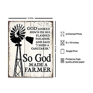 So God Made a Farmer Wall Decor - 8x10 Farm Poster - Farm Wall Art Sign - Farm Pictures - Farm Wall Decor for Living Room, Kitchen - Christian Religious Gifts - Farmhouse Decor - Paul Harvey