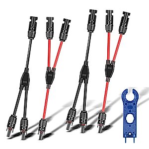 PAEKQ Solar Panel Y Branch Connector, 1 to 2 Solar Parallel Connector, Solar Connectors 30A Rated Current, Parallel Connectors Wire Plug Kit for Solar Panel (2 Pairs M/FF, F/MM)