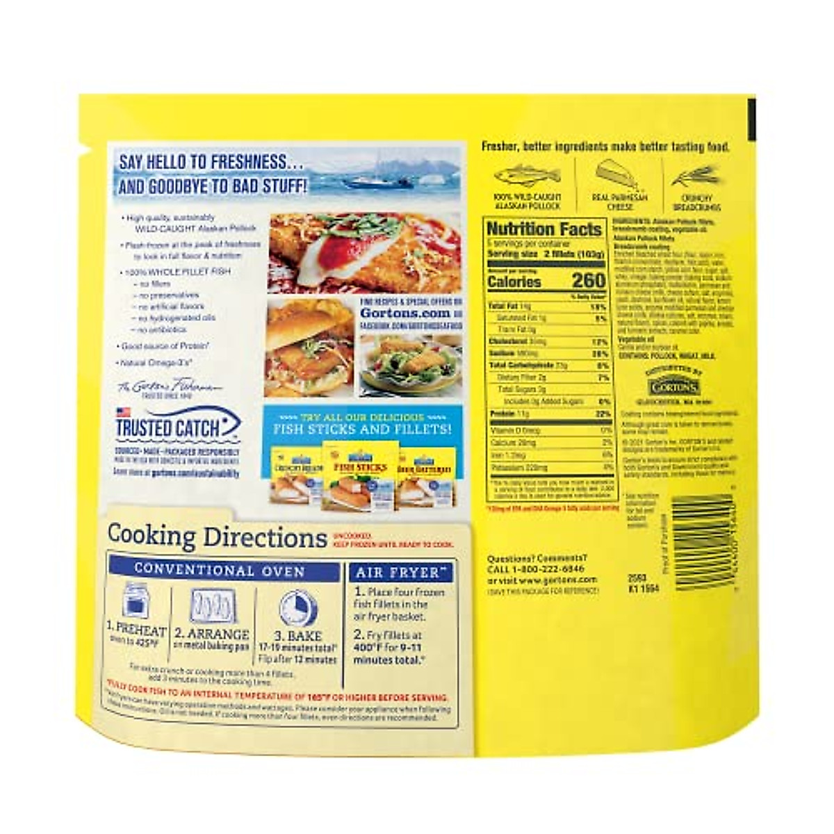 Gorton’s Parmesan Crusted Fish 100% Whole Fillets, Wild Caught Alaskan Pollock, Frozen, 10 Count, 18.2 Ounce Resealable Bag