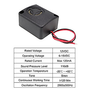 ShangHJ 4PCS 110dB Electronic Black Mini Piezo Alarm Siren DC 12V Insurance AntiTheft HighDecibel Square Shell Active Buzzer Alarm for Car Safes