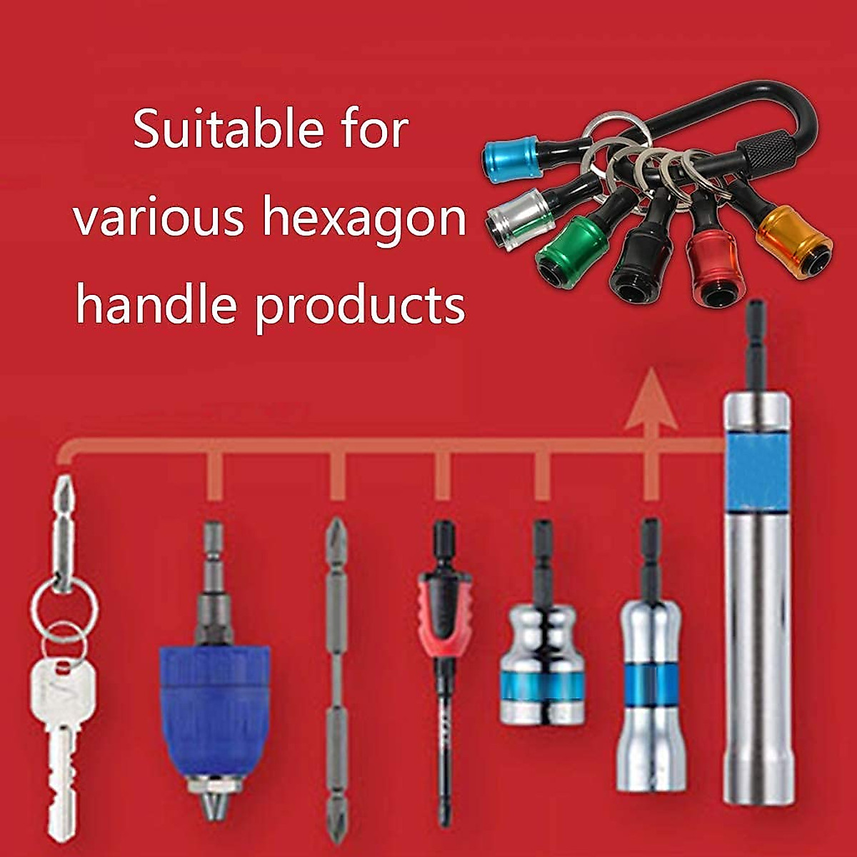 ZFBB 1/4inch Hex Shank Aluminum Alloy Screwdriver Bits Holder Extension Bar Drill Screw Adapter Change Keychain Portable