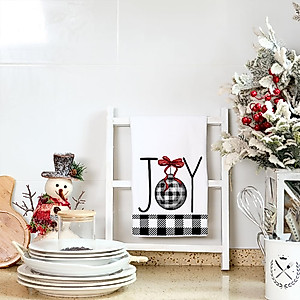 ARKENY Christmas Kitchen Towels Set of 2,Black Buffalo Plaid Xmas Tree Dish Towels 18x26 Inch Drying Dishcloth,Farmhouse Home Decoration AD008