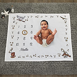 NoJo Warner Brothers Harry Potter Magical Moments White and Gold Milestone Baby Blanket