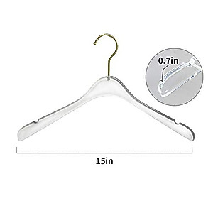 tonchean 20 Pack Quality Acrylic Clear Hangers Acrylic Crystal Clothes Hangers with Swivel Hook Gold Clear Hangers with Non-Slip Notches for Suit Coat Sweater Jacket Blouse Dress