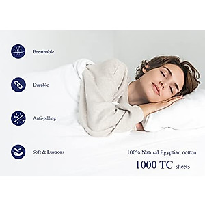 Van Harman 1000 Thread Count 100% Egyptian Cotton Bed Sheets 4 Pc Queen Bed Set Ivory, Sateen Weave Hotel Cotton Cotton Sheets, Single Ply Yarns, Luxury Collection, Fits mattress up to 16” Deep Pocket