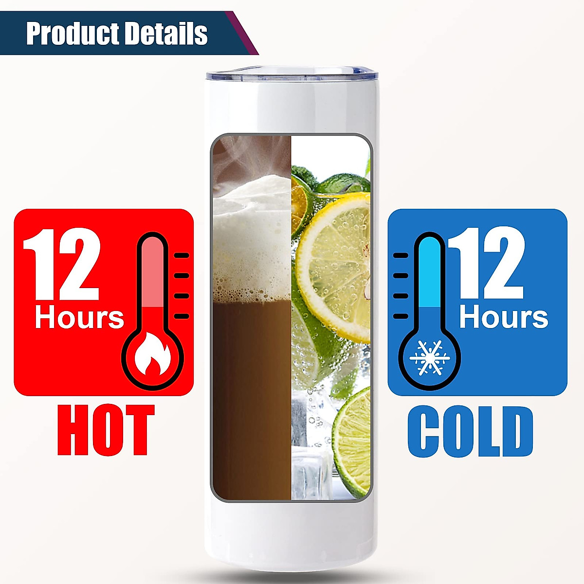 BAUMFEUER 1 Pack Sublimation Tumblers bulk 20 OZ Straight Skinny Stainless Steel Double Wall Insulated Sublimation Water Bottles Blank with Lid, Individually Box, for Heat Transfer Press