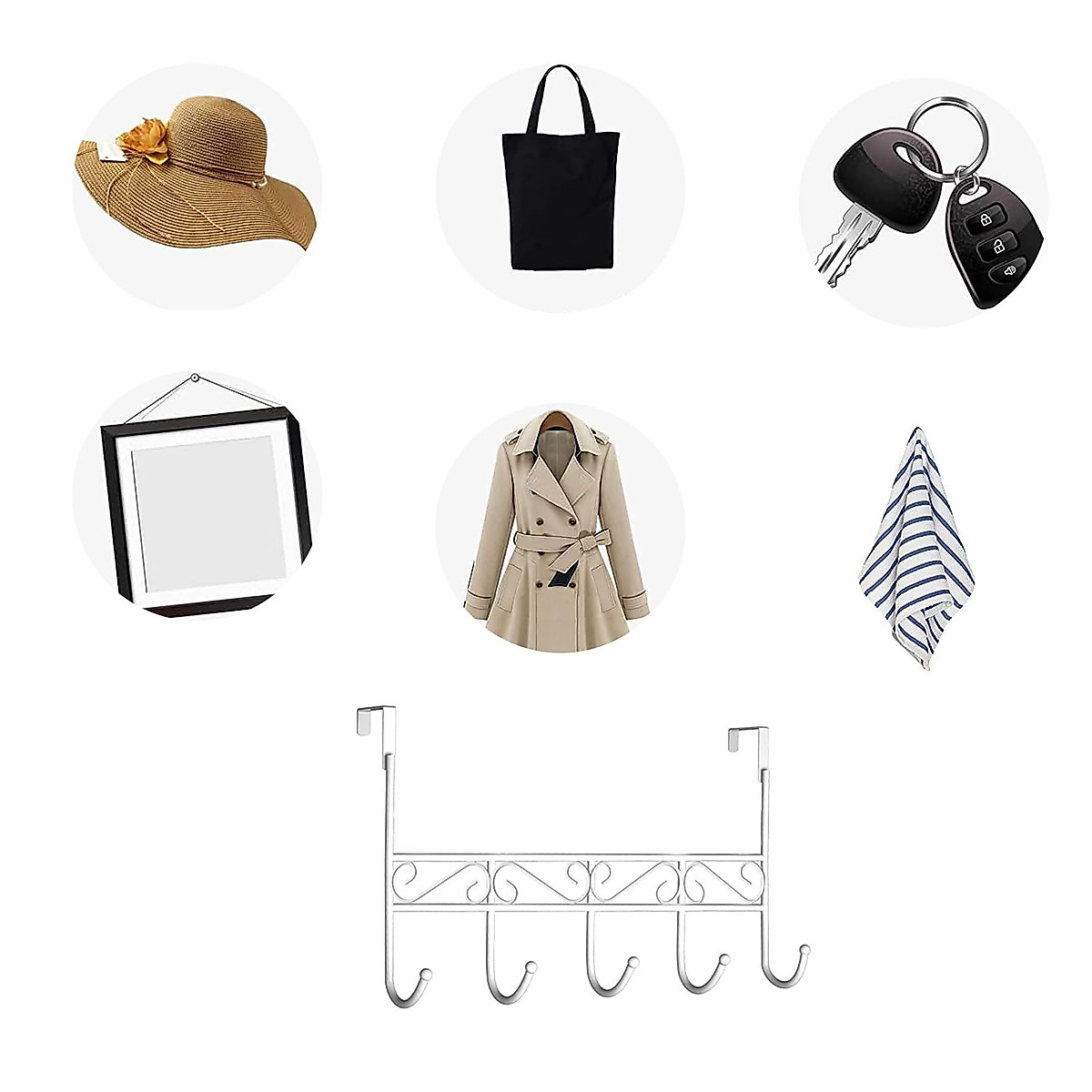 qczoyp Over The Door Hooks - Towel Rack Coat Rack, Heavy Duty Towel Hooks for Bathrooms, Clothes, Belt, Robes, Door Hanger Hook - 5 Hooks