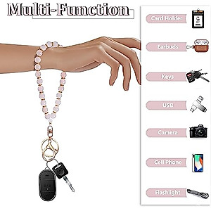 Lostars Key Chain Keychain Wristlet Marble Beaded Keychain Bracelet 14k Gold Plated Keychain Bracelet Key Chains for Car Keys (Pink)