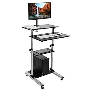 Mount-It! Mobile Stand Up Desk/Height Adjustable Computer Work Station Rolling Presentation Cart with Monitor Arm (MI-7942)