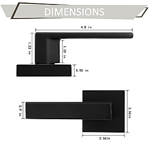 Probrico [Pack of 2 Door Lever Dummy Lever Door Handle for Closets French Doors,Square Dummy Door Lever,Non-Turning Single Side Pull with Black Finish,Easy Installation Pull Only Lever Set