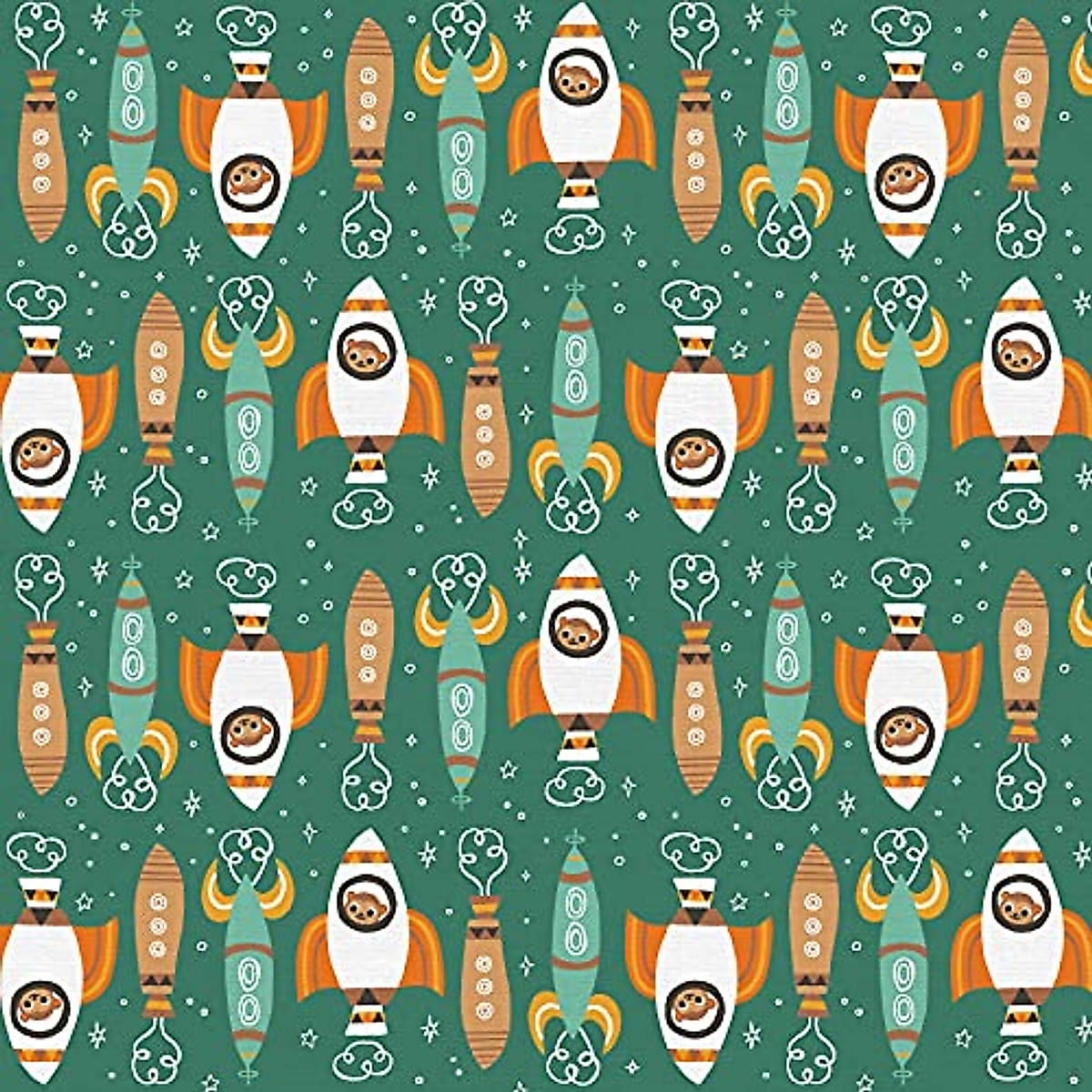 PBS Fabrics Space Monkey by Allison Cole Quilter's Cotton by The Yard, Ships, Green