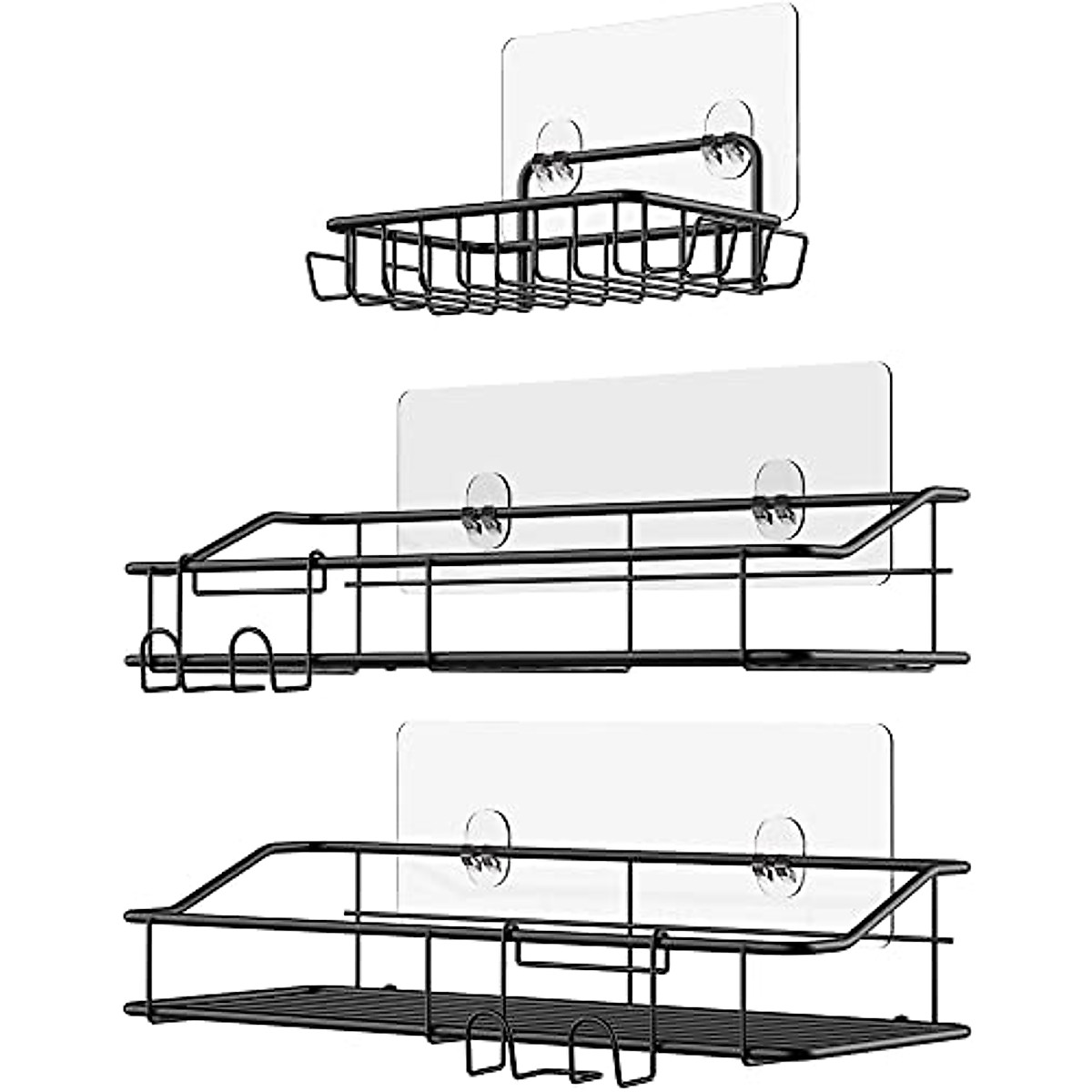 Nieifi Shower Caddy Basket with Hooks Soap Dish Holder Shelf for Shampoo Conditioner Bathroom Kitchen Storage Organizer SUS304 Stainless Steel Adhesive No Drilling - 3 Pack Black