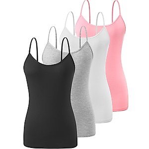 Air Curvey 4 Piece Women's Camisole Tops Basic Undershirts Camisoles Adjustable Spaghetti Strap Tank Top Black Gray White Pink M