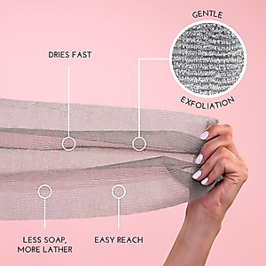 S&T INC. Back Scrubber for Shower, Exfoliating Body Scrubber or Bath Exfoliating Towel for Skin Care, 11.8 Inches x 35.4 Inches, Grey, 3 Pack