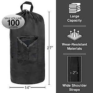 Laundry Bag Backpack with Shoulder Straps and Mesh Pocket Clothes Hamper Bag with Drawstring Closure for College, Travel, Laundromat, Apartment (Charcoal Grey)
