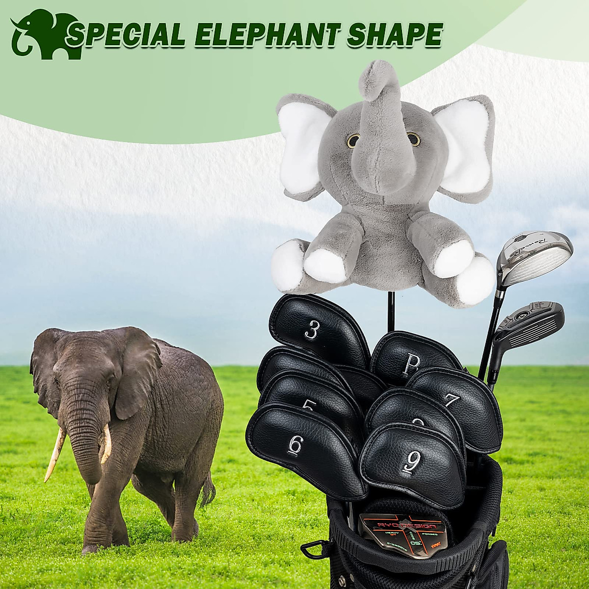 Elephant Golf Club Driver Headcovers Grey, 460cc Great Gift Idea for Men Women Who Love Golf Also for Kids