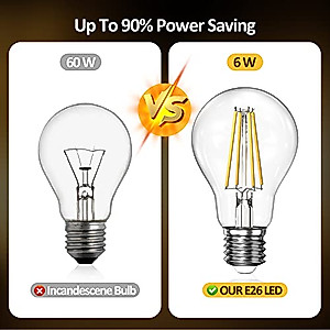 CRIRY Dimmable LED Light Bulbs 60W Equivalent, 6W, 2700K Warm Soft White Light LED Bulbs, A19 LED Bulb Clear 60W for Living Room Bedroom Bathroom Outdoor, 750LM, E26 Base, 6Packs