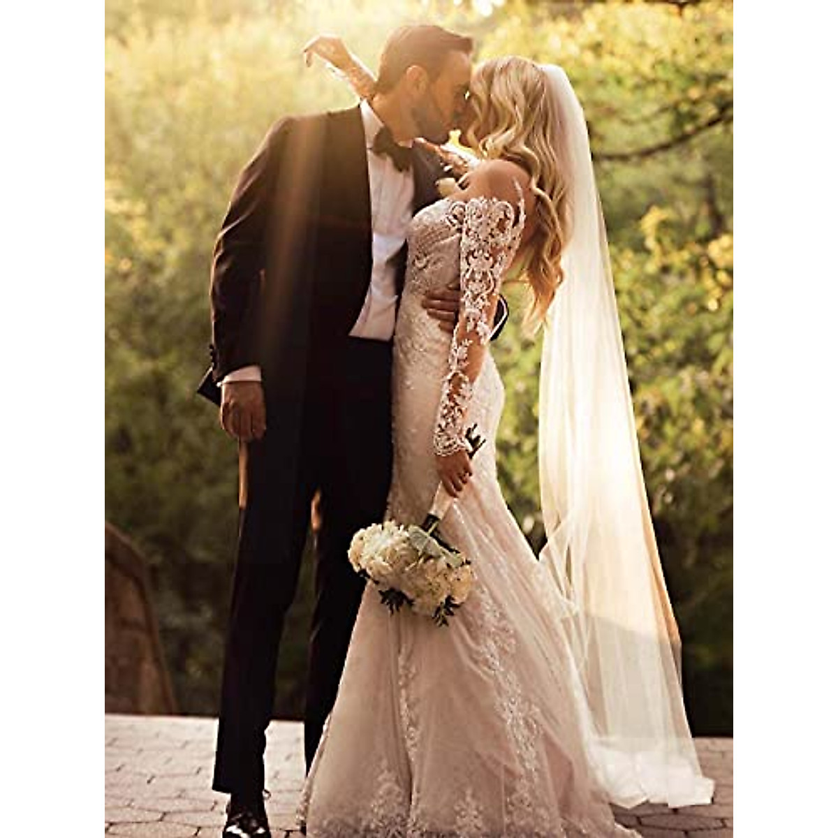 Ursumy Bride Wedding Cathedral Veil Long Drop Veils Simple Chapel Soft Tulle Bridal Veils for Bride (Ivory)