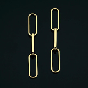 14k Yellow Gold Paper Clip Link Chain Drop Earrings (1.7 inches long)