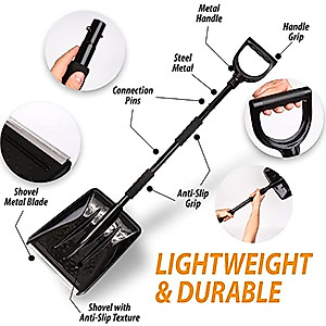 Zone Tech Snow Shovel Brush Kit 3-in-1 Replaceable Heads and Ice Scraper - Portable Snow Removal Shovel, Ice Scraper Emergency Collapsible Design, Easy Assemble and Use