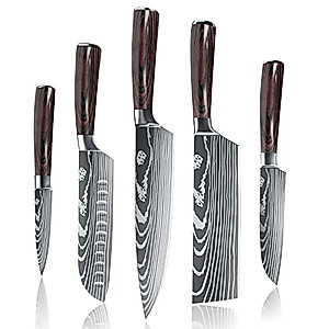 Dfito Kitchen Chef Knife Sets, 3.5-8 Inch Set Boxed Knives 440A Stainless Steel Ultra Sharp Japanese Knives, 5 Pieces Knife Sets for Professional Chefs