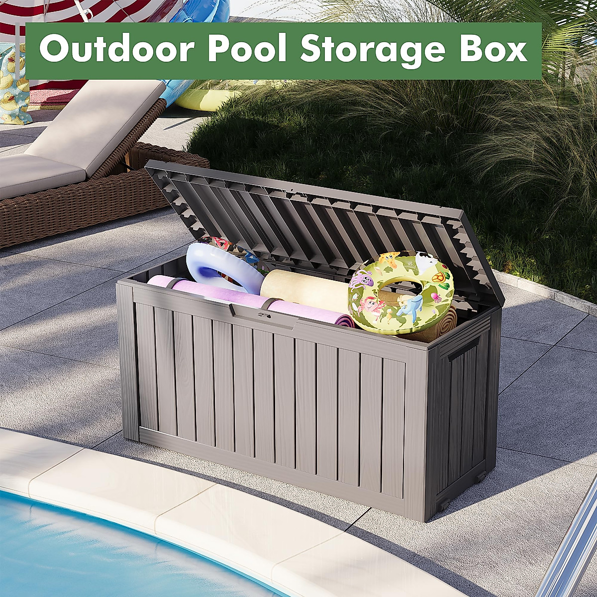 LHBGO 72 Gallon Deck Box Lockable Resin Outdoor Storage Box waterproof Outdoor Container for Patio Furniture Cushions, Pillow