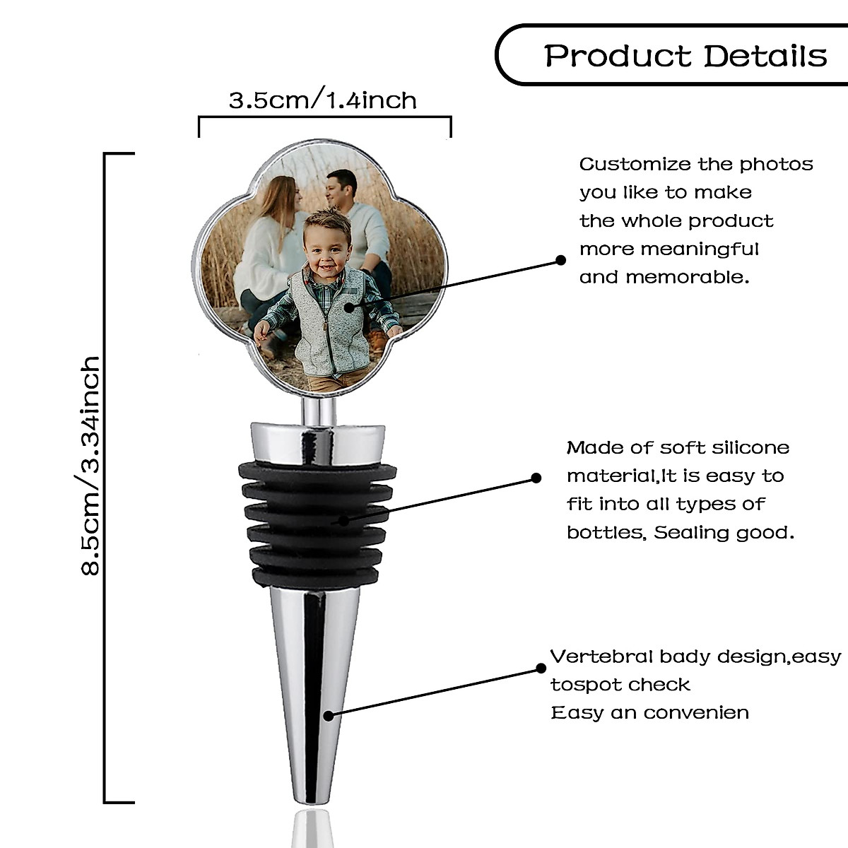 Custom Wine Bottle Stopper with Photo Personalized Wine Bottle Stoppers Zinc Alloy Reusable Wine Saver Corks for Wine, Champagne, Beverages -Clover