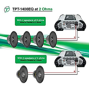 Timpano 1 Channel TPT1400EQ Compact Car Audio Amplifier - 1400 Watts at 2 Ohms - 12 Volts Full Range Class D Small Sized Monoblock Amp with Built-in Equalizer