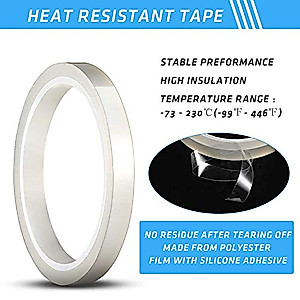 Zonon 4 Piece 108 ft Heat Resistant Tape for Sublimation, Clear Heat Press Dispenser, Shrink Transfer, High Resistant Temperature Tape for Electronics, Printing, Circuit Board, Vinyl(10 mm)