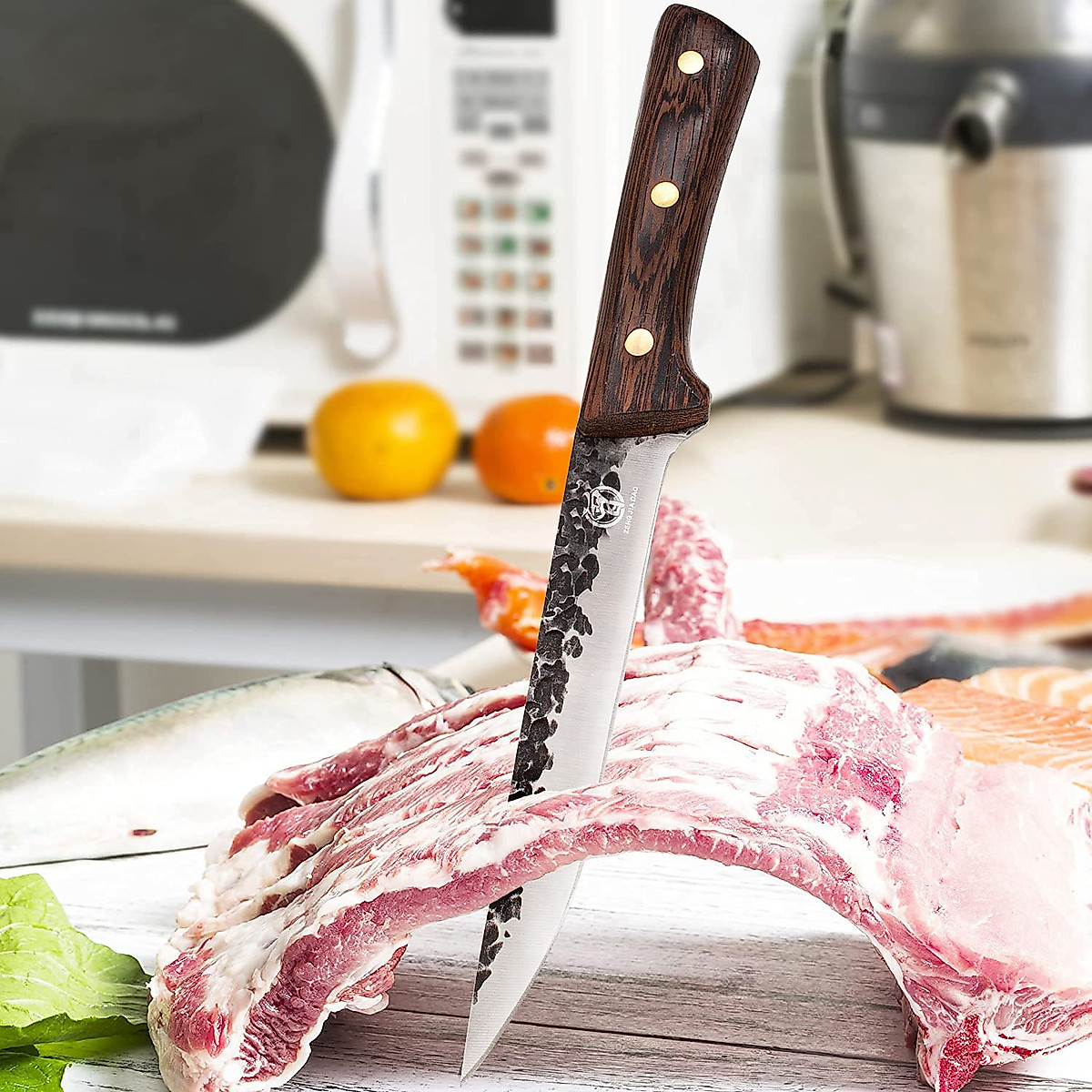 ZENG JIA DAO Full Tang Boning Knife Fillet Knife with Sheath, for deboning, meat cutting and slicing，6 inch Razor Sharp Meat Cleaver Butcher Knife