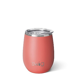 Swig Life Matte Coral AM+PM Gift Set, Includes (1) 18oz Travel Mug + (1) 14oz Stemless Wine Tumbler, Triple Insulated, Stainless Steel, and Dishwasher Safe