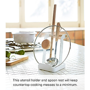 Yamazaki Home Ladle & Lid Rest - Kitchen Utensil Organizer Stand For Cooking, Steel + Wood, Water Resistant, No Assembly Req.