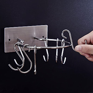 YURINJEE Utensil Racks Wall Mounted for Hanging Hanging Knives, Spoon, Pot and Pan on Kitchen or Coat, Rod Hooks Mugs Space-Saving Kitchen Rack Wall Organizer with 8 Removable Hooks