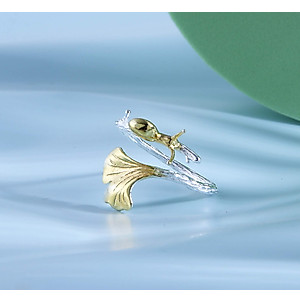 Helen de Lete Snail On Ginkgo Leaf 925 Sterling Silver Open Ring For Women