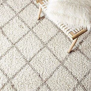 SAFAVIEH Hudson Shag Collection 5'1" x 7'6" Ivory/Beige SGH222A Modern Diamond Trellis Non-Shedding Living Room Bedroom Dining Room Entryway Plush 2-inch Thick Area Rug