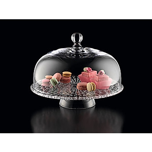 Nachtmann Bossa Nova Collection Crystal glass Chip & Dip/Cake Plate with Dome, use as a Cake Stand, or Serving Platter with Attached Bowl, clear glass Round, 12.5-Inch, Dishwasher Safe