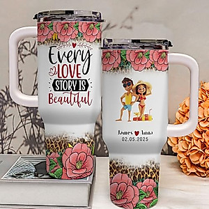 Personalized 40oz Tumbler with Handle – honeymoon beach-Custom Couple Gift for Anniversary Wedding Gift, Birthday, Mother's Day, Valentine’s Day rYXphM