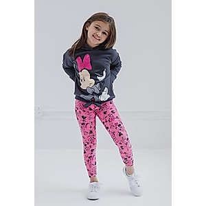 Disney Minnie Mouse Little Girls Pullover Fleece Hoodie and Leggings Outfit Set Gray 7-8