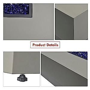 BAIDE HOME 48-inch Fire Table with 20lb Propane Tank Cover, 50,000BTU Outdoor Modern Patio Fire Pit Table w/Rectangular Burner Lid, Glass Rocks, Pre-Attached 10ft External Gas Hose