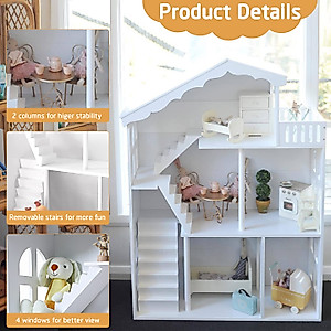 YFDZONE Dollhouse Bookshelf, Wooden Kids Bookshelve Children Doll House Toy Storage 3-Tier Bookcase for Books Gift for Girls Ages 3-7+