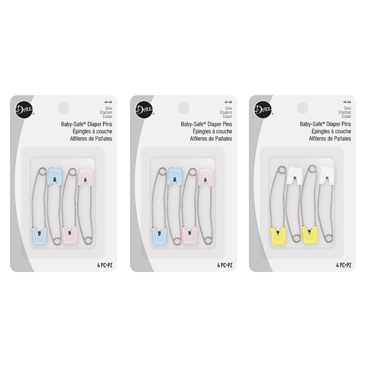 Dritz Baby-Safe, 3-Pack Diaper Pins, Pastel Assorted 12
