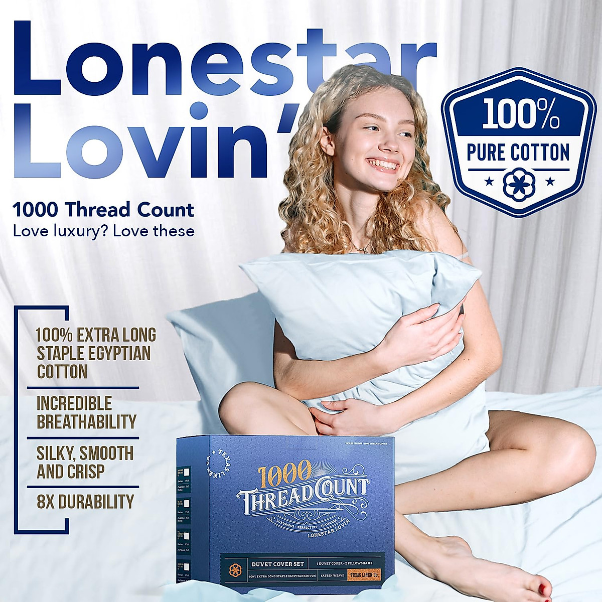 TEXAS LINEN CO. 100% Egyptian Cotton Duvet Cover Queen/Full Size - 1000 Thread Count 3 Piece Duvet Cover Set, Soft, Cooling Sateen Weave Cotton Comforter Cover, Zipper Closure, 7 Corner Ties - Ivory